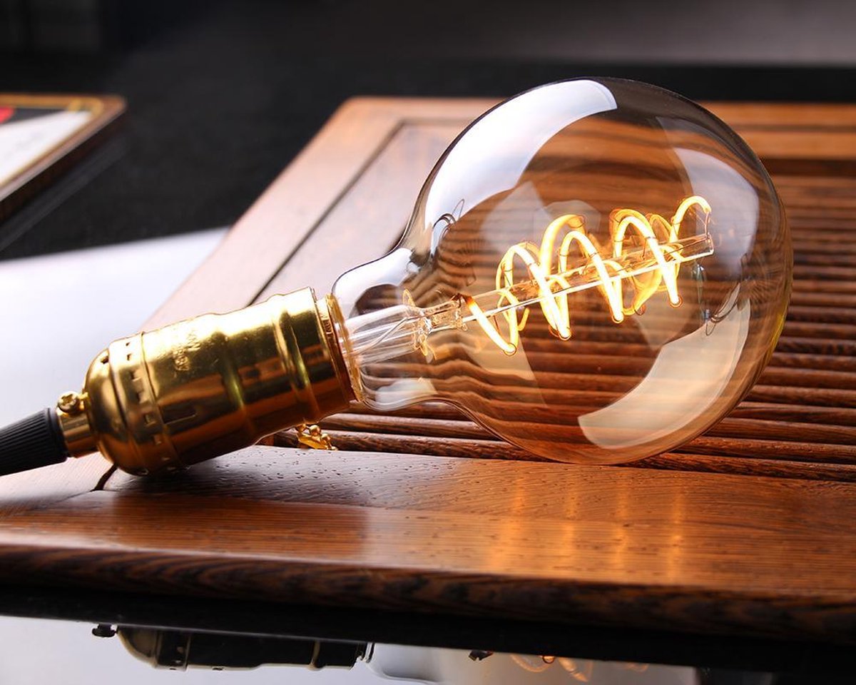 Vintage LED lamp - Bol lamp Ø 9,5cm - Filament lamp dimbaar - Gouden ...
