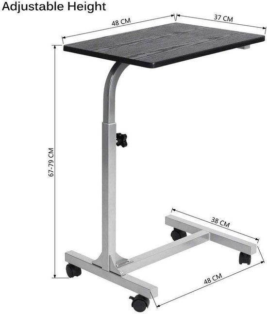 HN® Laptoptafel in hoogte verstelbaar met wielen wit 48x38x79cm | Laptop standaard met ruim ...