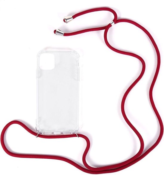Shop4 - iPhone 11 Hoesje - Zachte Back Case met Koord Donker Rood | bol.com