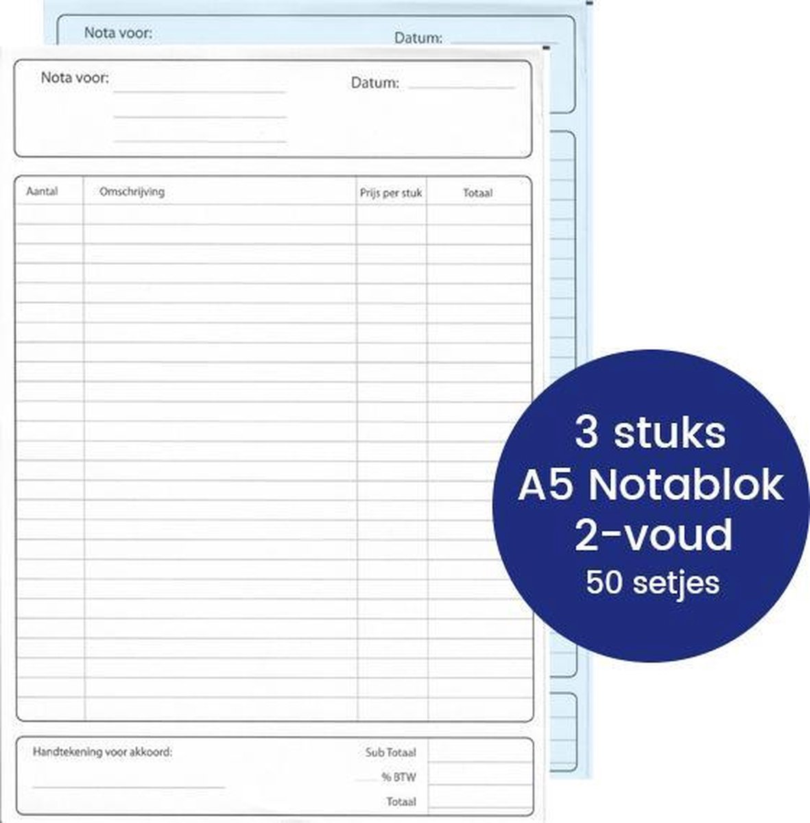 [3 notablokken] A5 Notablok, zelfkopiërend, BTW laag/hoog, gelinieerd ...