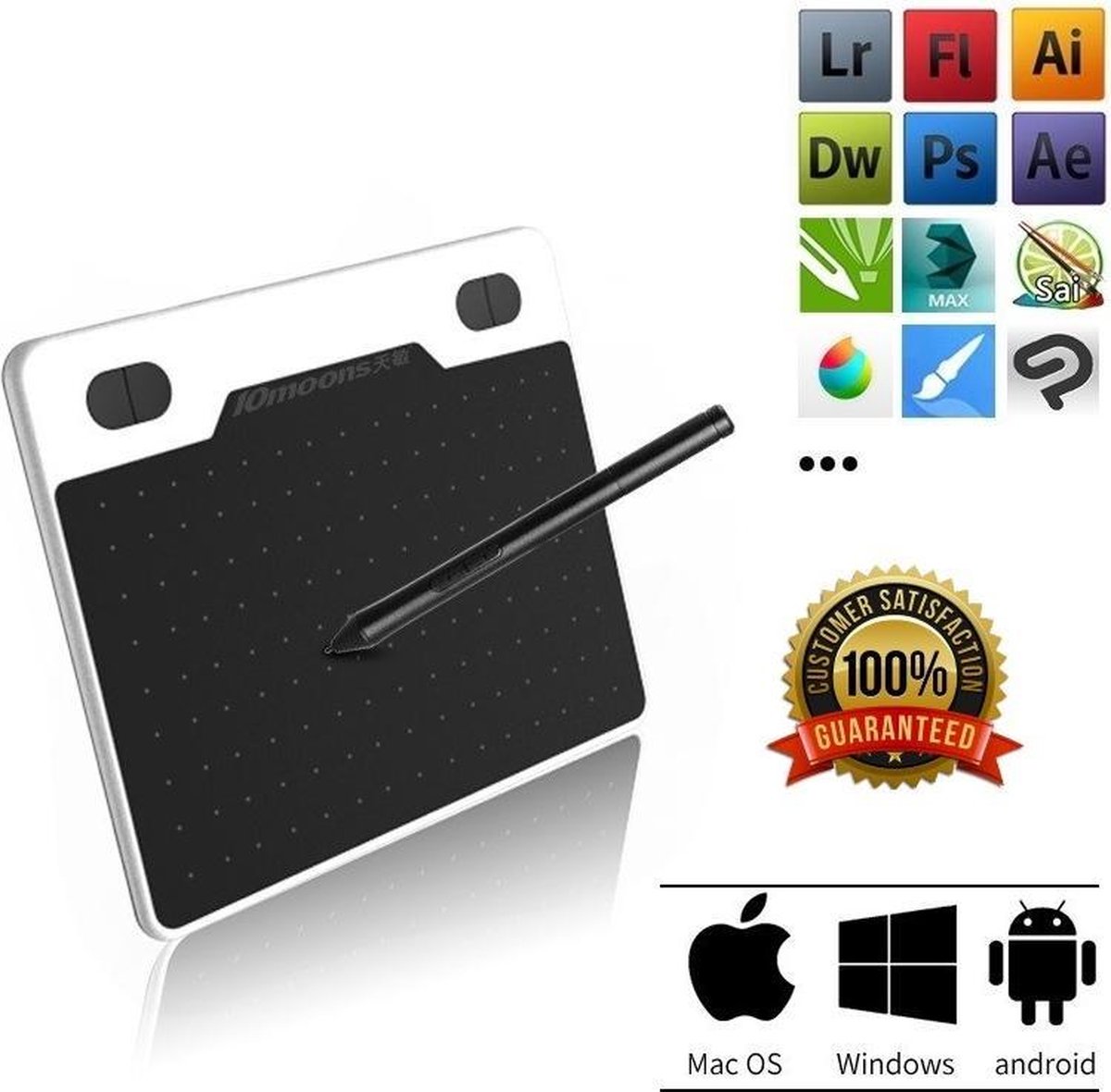 Grafische Tekentablet - 10moons - 8192 Drukniveaus - 4K tekenpen ...