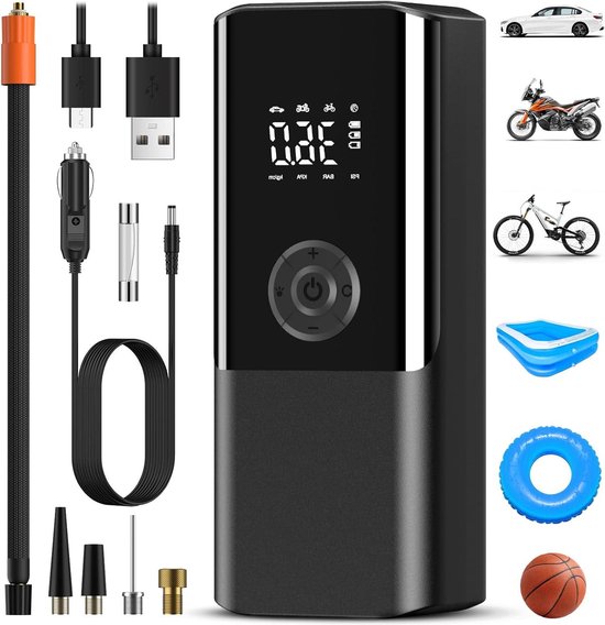 Bandenpomp met drukmeter Elektrische luchtpomp accu compressor accupomp 150 psi 6000... | bol