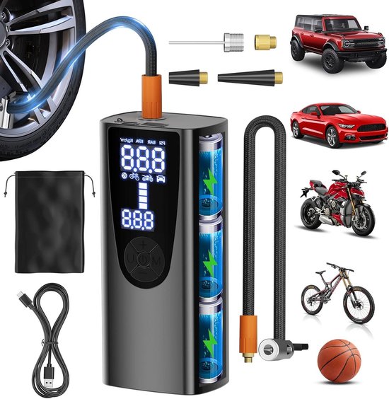 Fietspomp Elektrische luchtpomp accucompressor 150 psi mini draagbare bandenpomp met... | bol