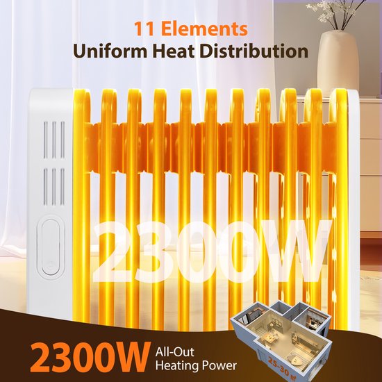 Aigostar Cozy Olieradiator - 2300W, 11 ribben, elektrische verwarming ...