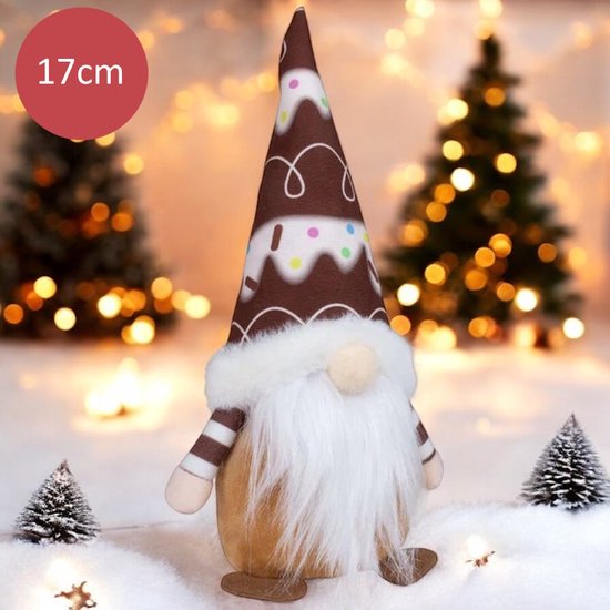 Handgemaakte Gnoom met Candy muts Bruin - 27 cm - Kerstdecoratie | bol