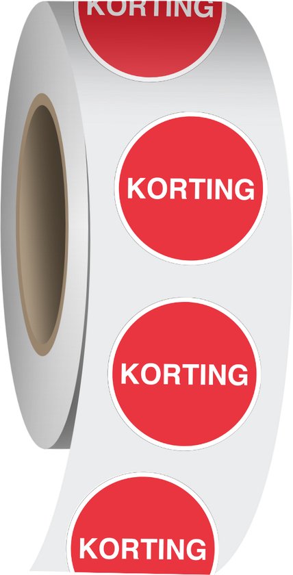 Korting stickers op rol - rood - 2,5 cm - 901 stickers per rol | bol
