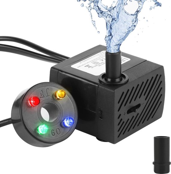 Mini-waterpomp met LED-lampen voor tuin en aquaria - 350 l/u, 3,5 W ...