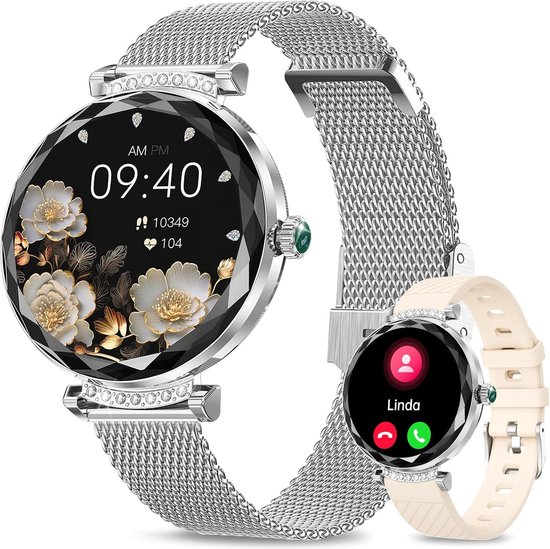 Synyq Diamond Smartwatch Dames Zilver - 39mm - AMOLED Scherm - 2 ...