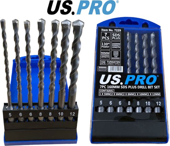 SDS-plus steenboren set voor het boren van gaten in beton en steen Ø5 - Ø6 - Ø8 - Ø10... | bol