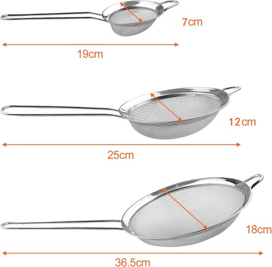Premium RVS Zeef Set - Vergiet 3 Delig - Keukenzeef - Zeefjes - Zeef ...