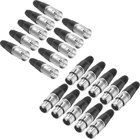 3 Pin XLR Soldering Type Connector - 10 Plugs & 10 Female Cable Plug ...