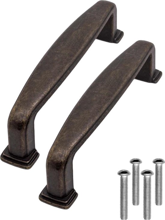 2 x antique bronze design drawer and cabinet handles - 106 x 25 mm ...