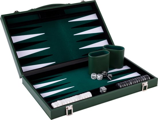 Longfield Games Backgammon 18 inch - groen/ zwart/ wit - ingelegd vilt | Games | bol