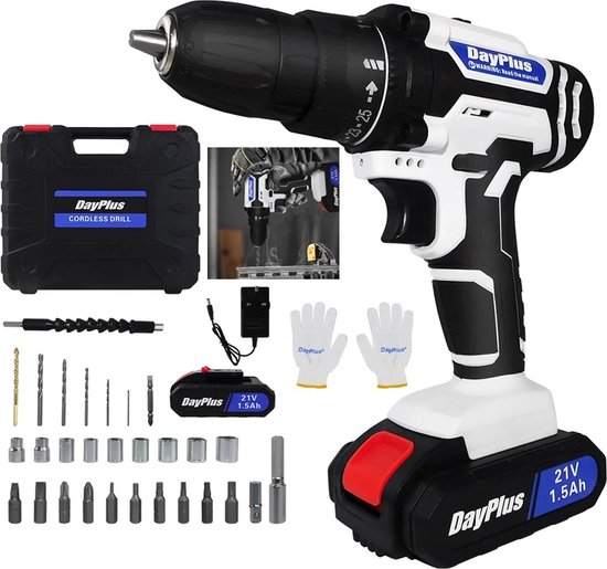 Accu boormachine - Schroefboormachine - Accu schroevendraaier - 21V ...