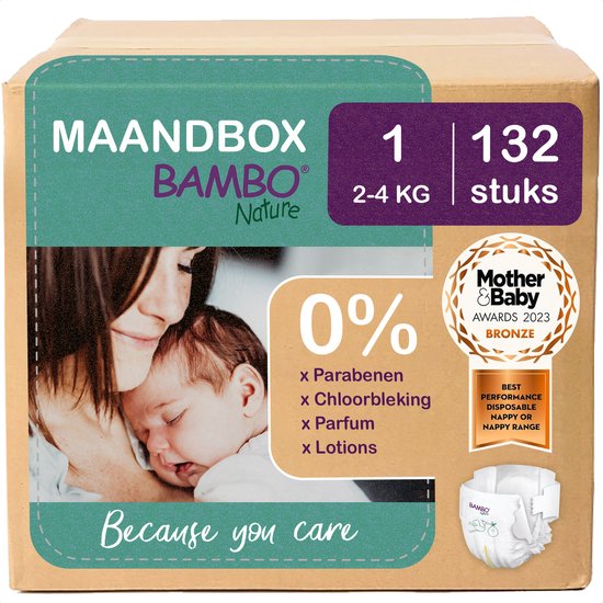BAMBO Nature Luiers - Maat 1 (2-4 kg) - 132 stuks Maandbox - 0% ...