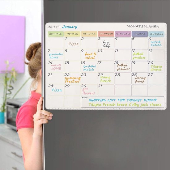 Uitwisbare weekplanner en maandplanner - Herbruikbare kalender 42 x 30 ...