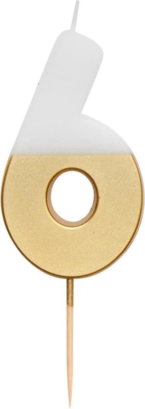 Cijferkaars - Verjaardagskaars - Nummer 6 - Goud en wit - Gold dipped ...