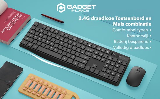 Gadgetplace Draadloos Toetsenbord en Muis Set - Qwerty - Stille toetsen ...