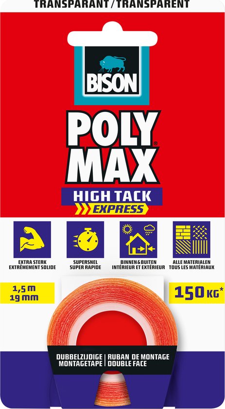 Poly Max® High Tack Express Montage Tape transparant 1,5 meter x 19mm, universele... | bol
