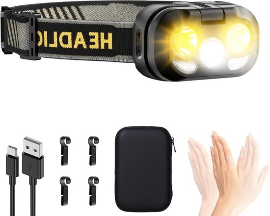 Oplaadbare hoofdlamp 4000 lumen - traploos dimbaar - 8 modi - rood ...