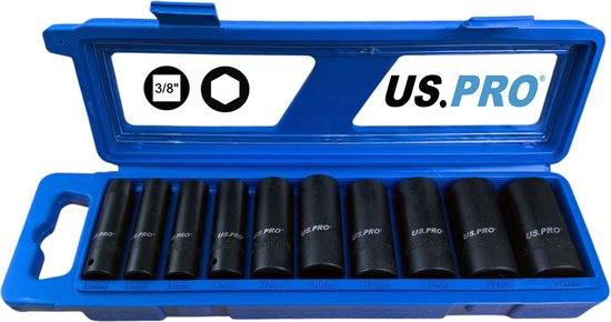 Krachtdoppenset met lange 3/8" kracht / impact doppen met 6-kant ...