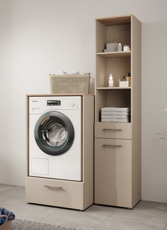 MEUBELLA Wasmachinekast Rowley 1 - Beige - Wasmachine meubel met lade | bol