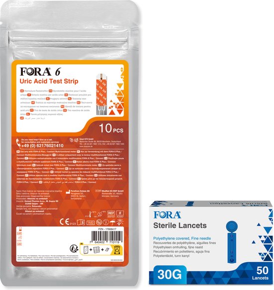 FORA 6 Urinezuur Teststrips + FORA Lancetten 30G (Combo Product) | bol