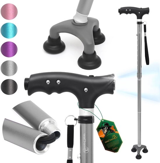 Canne de marche réglable et pliable avec base pivotante légère pour ...