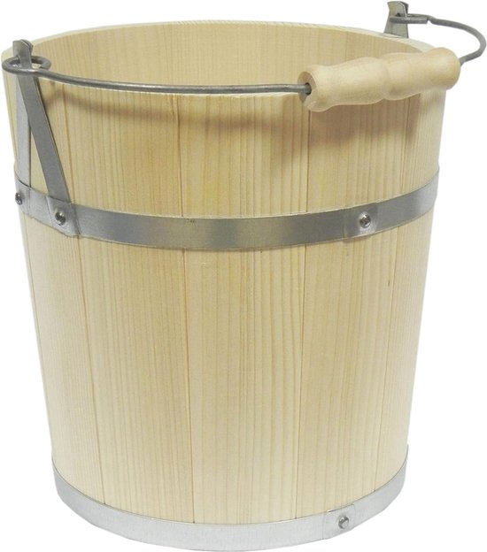 Houten emmer met metalen handvat - 5 liter - Rustieke houten wereld | bol