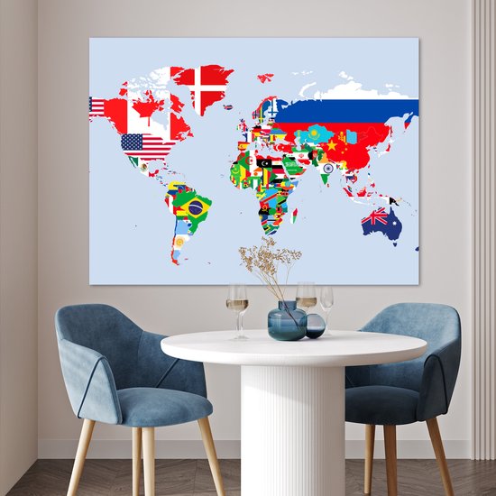 Poster 120x90 cm - Wereld - Kaart - Vlag - Landen - Posters - Kamer ...