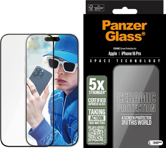 PanzerGlass Geschikt voor Apple iPhone 16 Pro - Ceramic Ultra-Wide Fit Screen Protector | bol