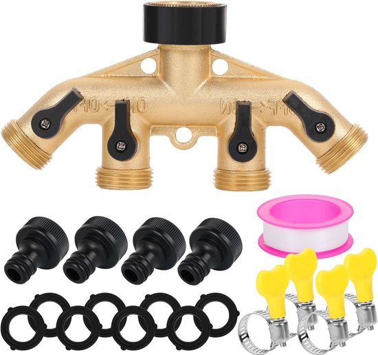 4-weg Waterverdeler 3/4" Messing Schroefdraad Tuinslangen Splitter-Slangverdeler | bol
