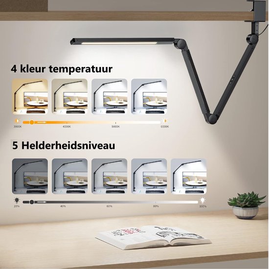 DISEV® - Bureaulamp - Bureaulampen - Met klem - Verstelbaar - Led - met ...