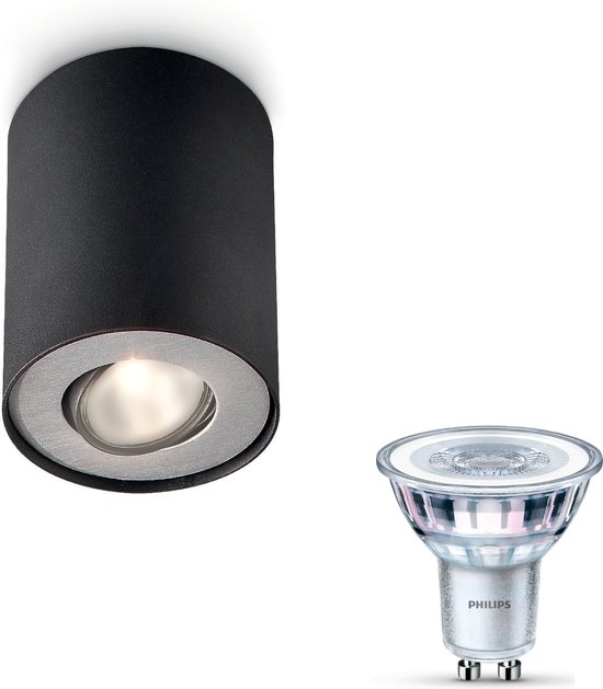 Philips Pillar Opbouwspot (Zwart) - Warmwit Licht - Plafondspot met 1 ...