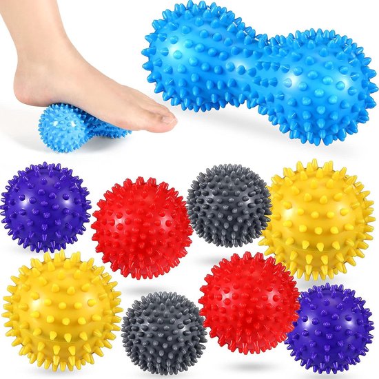 Set van 10 massageballen met spikes voor zelfmassage van voeten- benen ...
