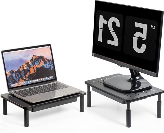 Standaard voor 2 Schermen met Lade - in Hoogte Verstelbaar - Monitor ...