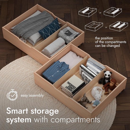 Opberglade met wielen en vakken - Houten kist 23 cm hoog - Opbergdoos ...