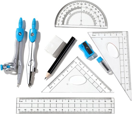Somstyle 10-in-1 School Set voor Wiskunde - Geodriehoek, Passer ...