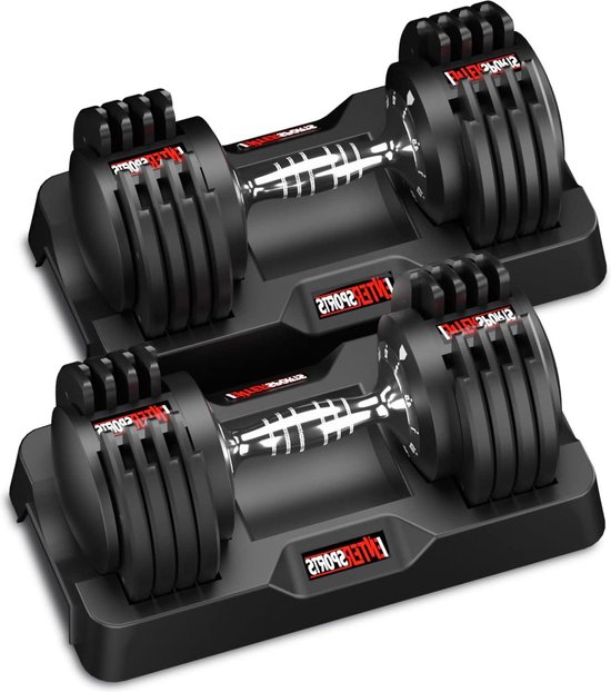 Verstelbare halterset - 2x 12 kg - Ruimtebesparing - Antislip handvat ...