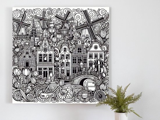 Doodle amsterdam schilderij | Amsterdamse droomlandschap: uitbundige ...