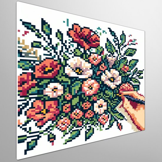 Pixel art bloemen schilderij | Prachtige Pixel bloemen: kunstige ...