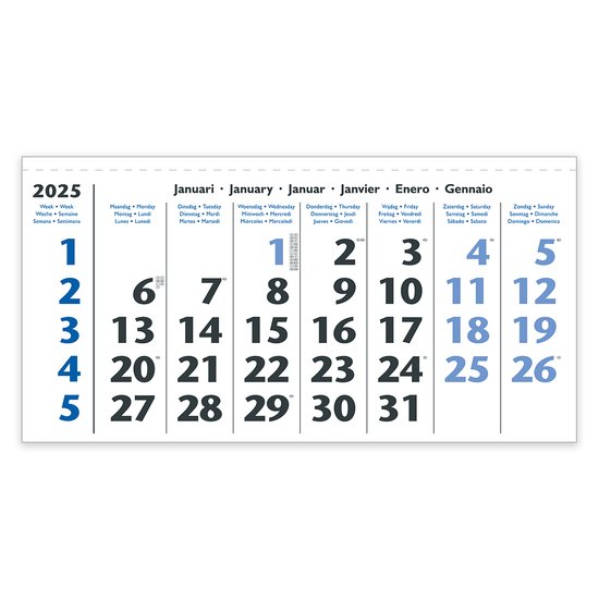 3 Maands Wandkalender de Luxe 2025 - Zestalig - Met Datumschuif en ...