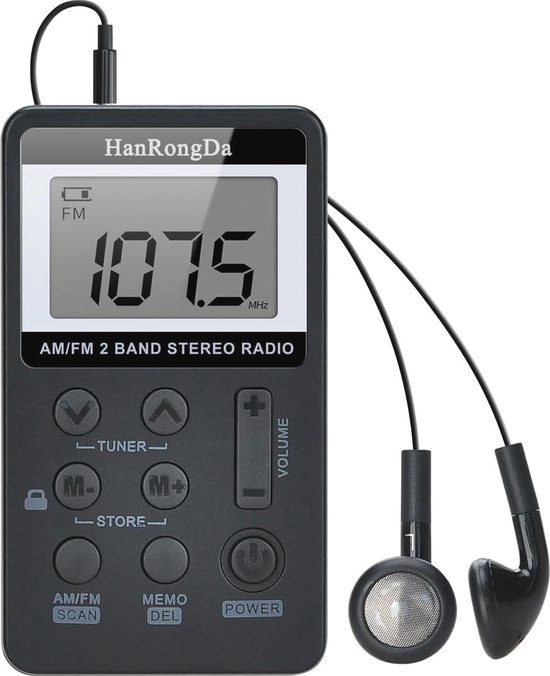 Draagbare AM/FM mini-radio met digitale volumeregeling en oplaadbare ...
