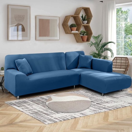 Bankhoes hoekbank L-vorm - aquamarijn - stretch - 2-delige set met ...