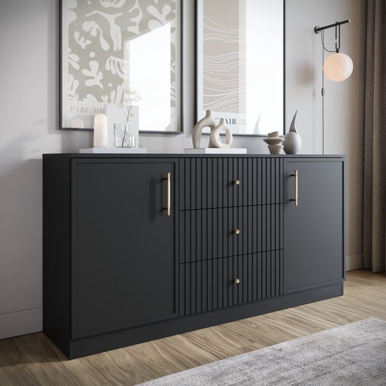 Meubella - Dressoir Dream - Zwart - 160 cm | bol