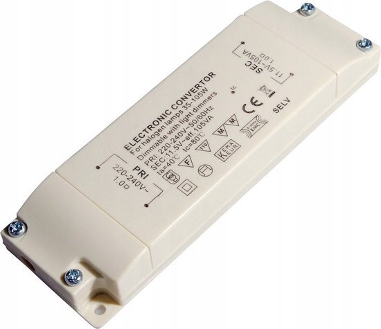 Elektronische halogeen transformator 35 - 105 Watt. dimbaar | bol
