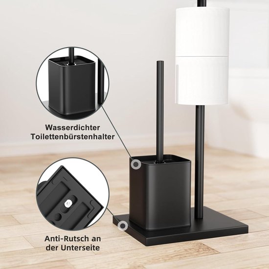 Roestvrijstalen wc-rolhouder en wc-borstel staand - matzwart met ...