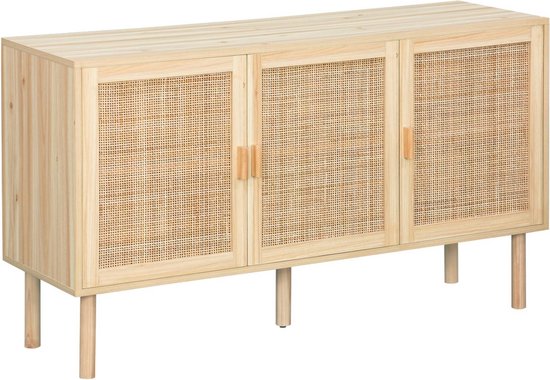 sweeek - Dressoir met 3 deuren rotan en houteffect 120cm - camargue | bol