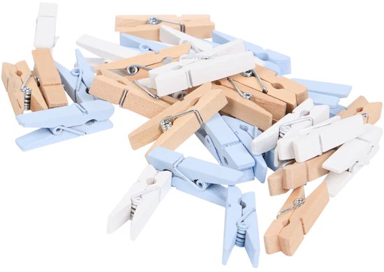 Mini Houten Wasknijpers 32 stuks blank/wit/blauw 3,5 CM - Knijpertjes ...