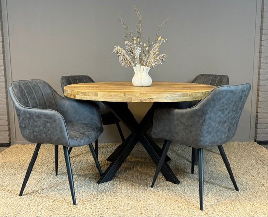Combideal Eetkamerset: Ronde Mangohouten Eettafel 130 cm met 4 Montana ...